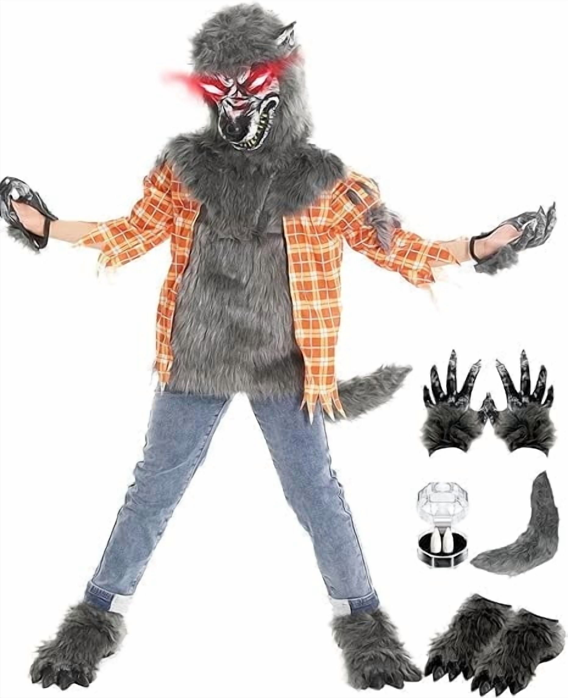 Boys Werewolf Costume with Light Up Mask - Full Set Gloves, Shoe Covers ...
