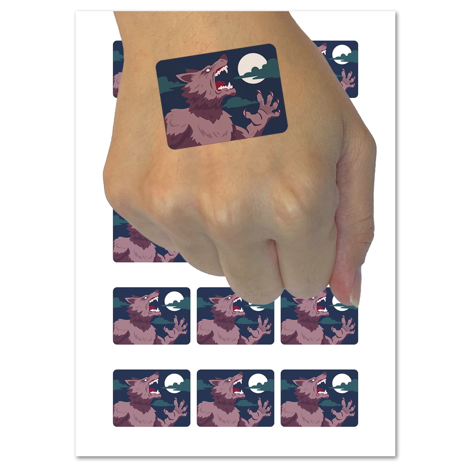 Werewolf Monster Howling at Moon Halloween Water Resistant Temporary ...