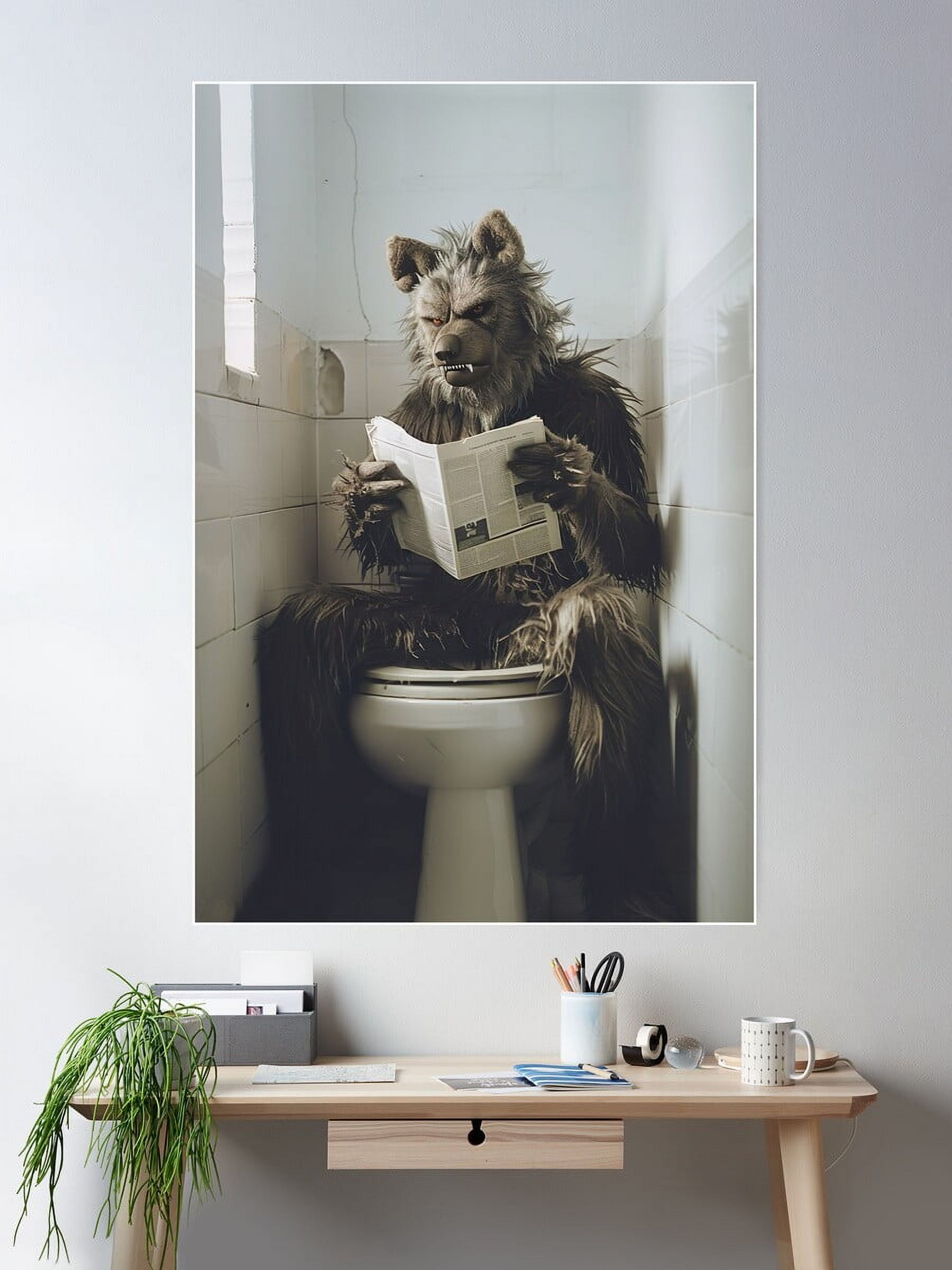Werewolf Sitting On The Toilet Reading A Newspaper Poster Wall Art ...