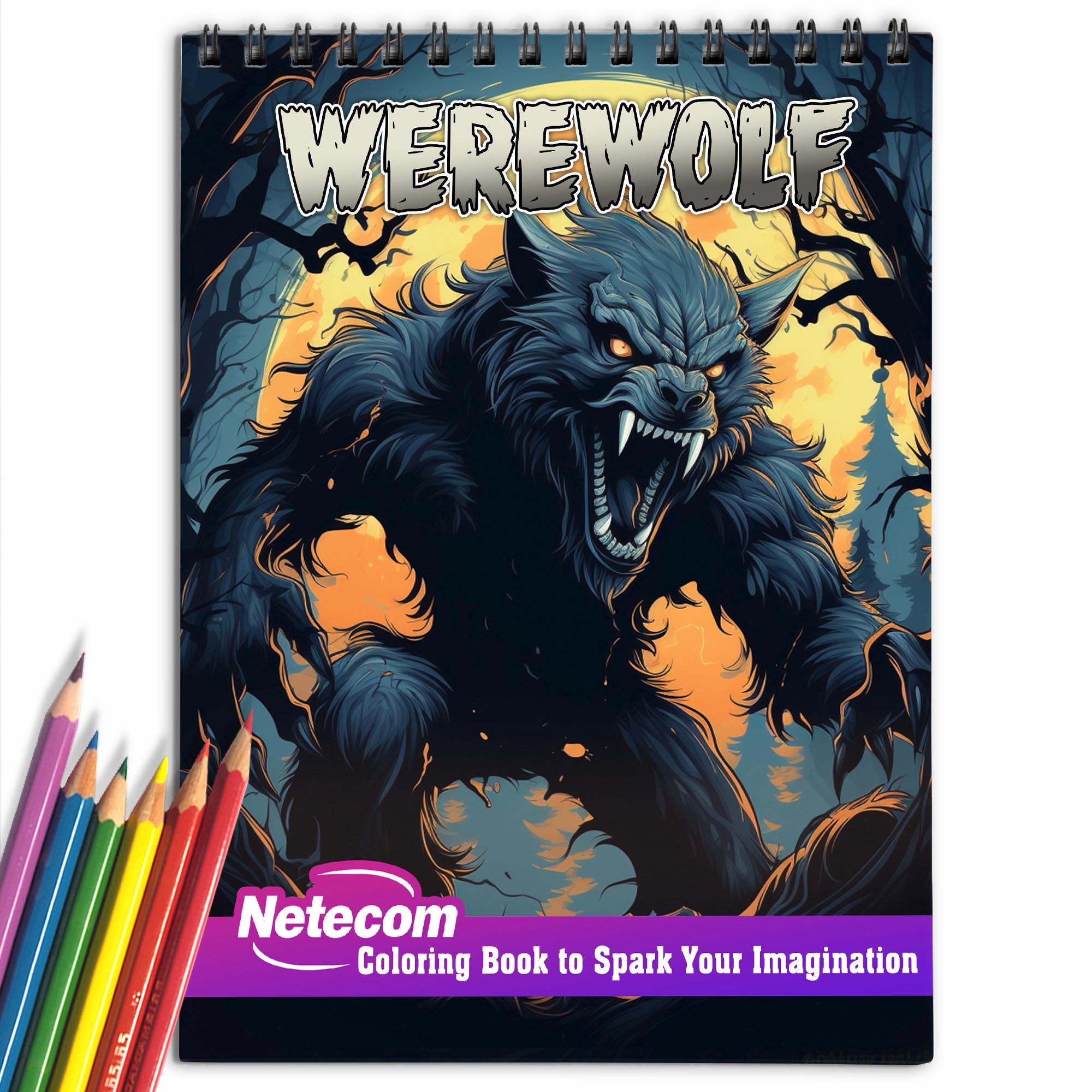 Werewolf Spiral Bound Coloring Book, Mysterious Moonlight with 30 ...
