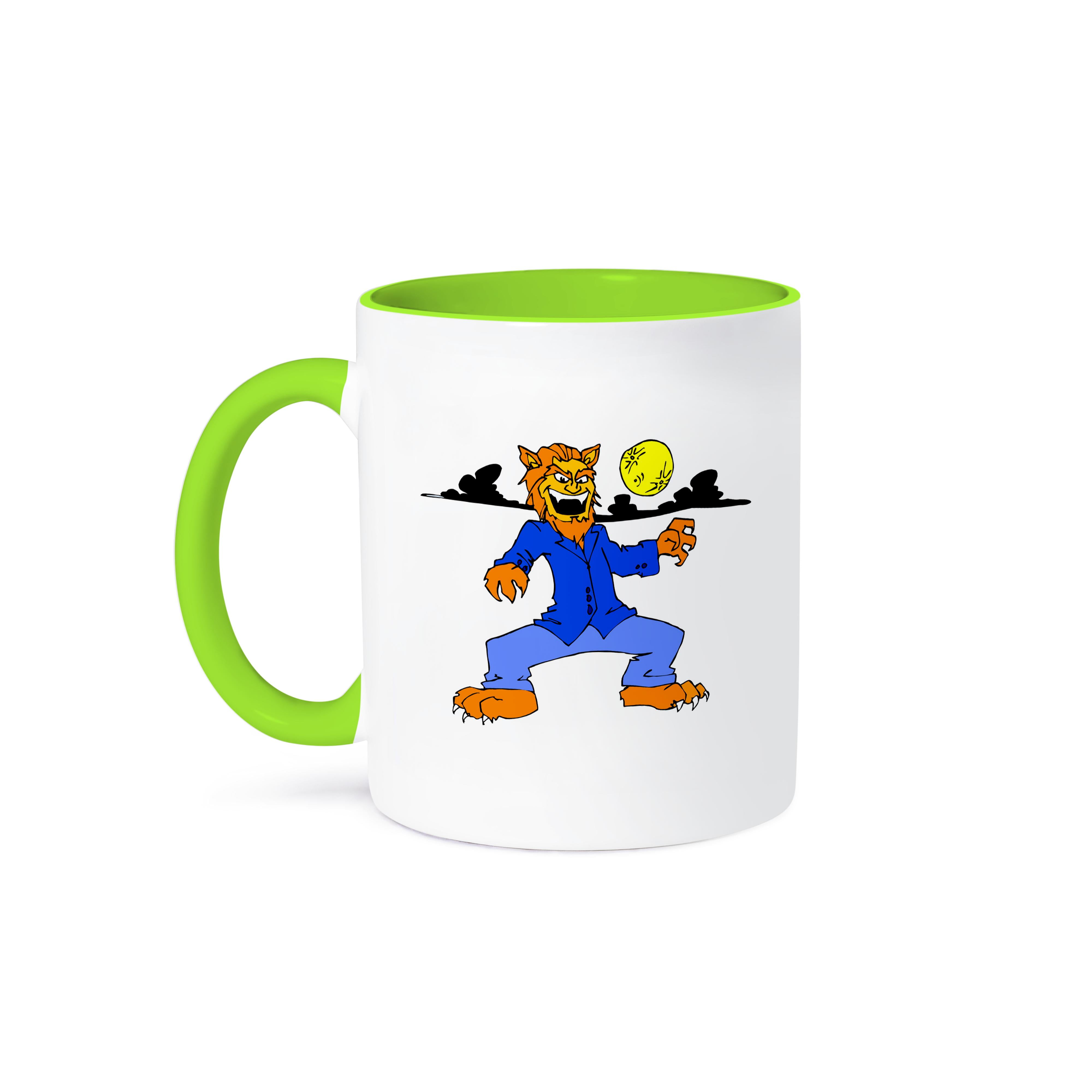 3dRose, Werewolf blue suit moon cloud , 15oz Two-Tone Green Mug ...