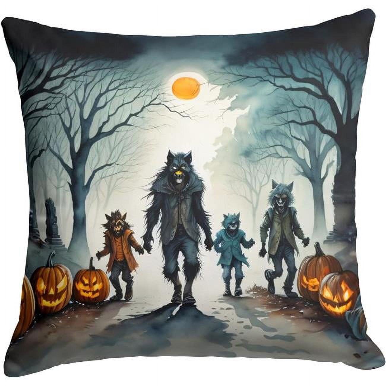 Werewolves Spooky Halloween Fabric Decorative Pillow 18 in x 18 in ...