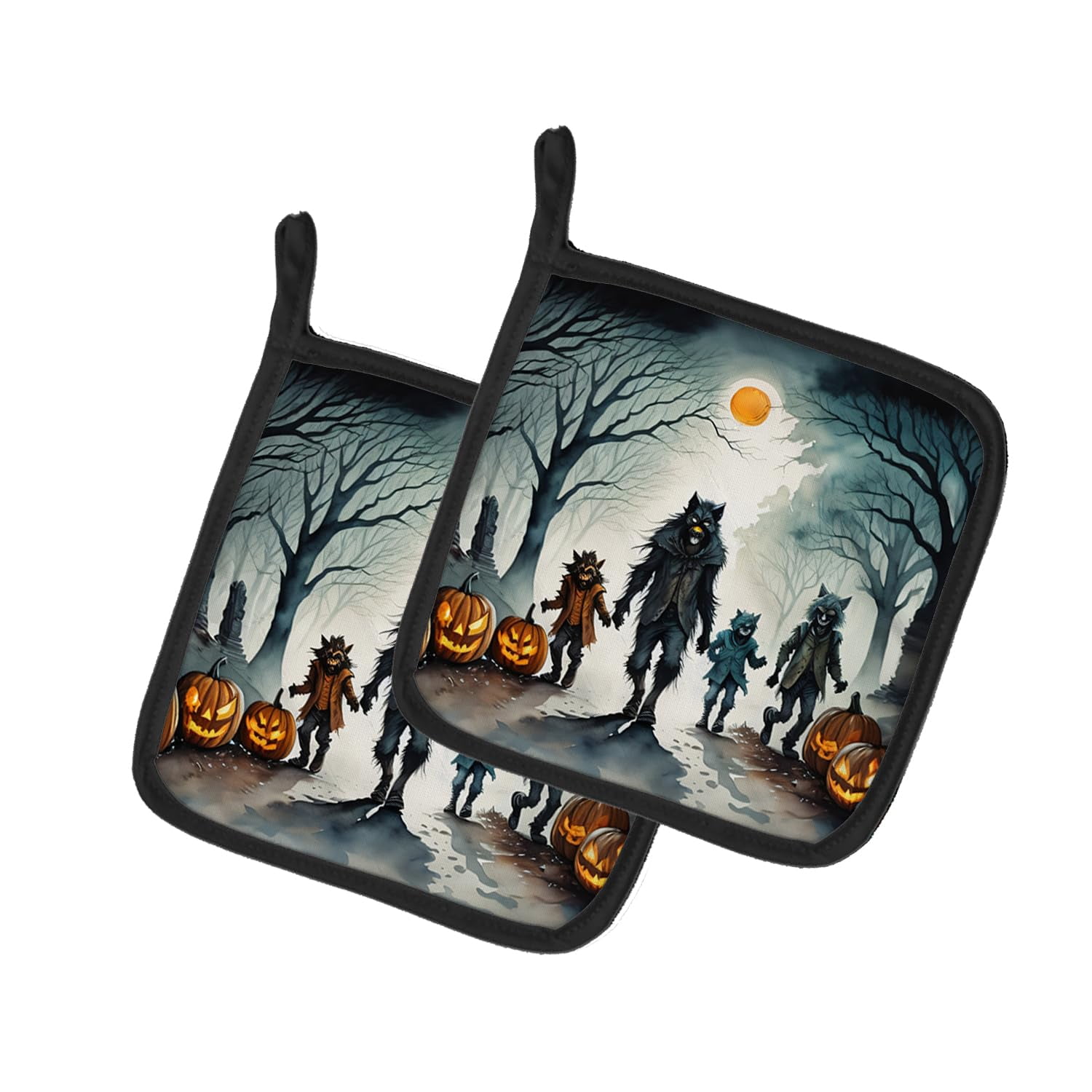 Werewolves Spooky Halloween Pair of Pot Holders 7.5 in x 7.5 in ...