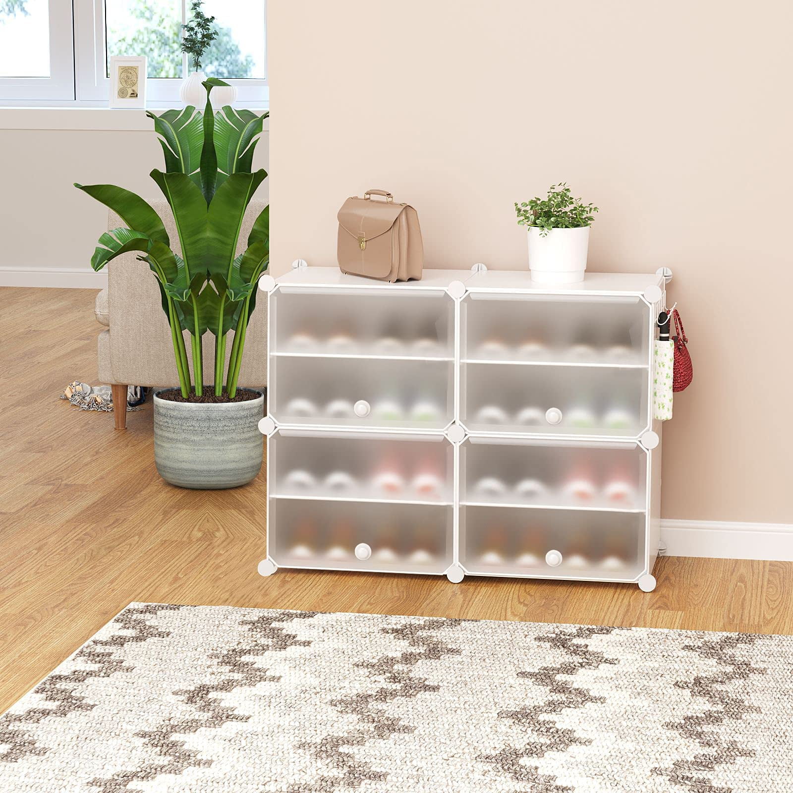 WerkWeit Portable Shoe Storage 4-Tier Shoes Rack 16 Pairs Plastic Cube ...