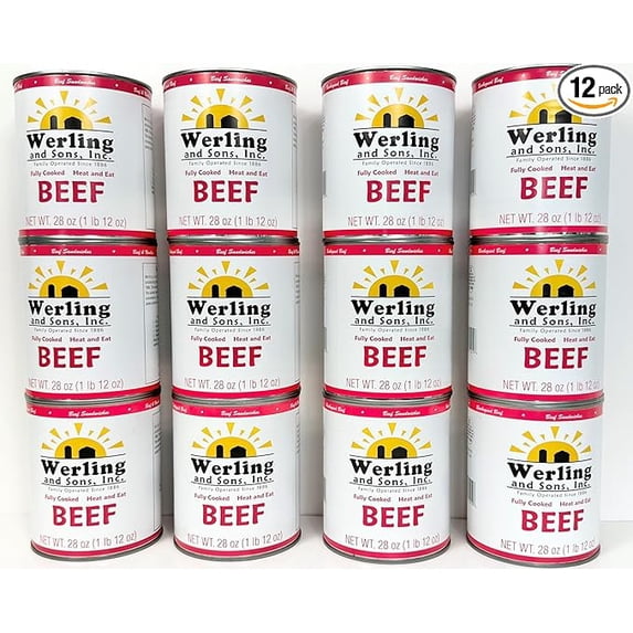 Werling and Sons, Canned Beef, 28 oz, Fully Cooked Shelf-Stable ...