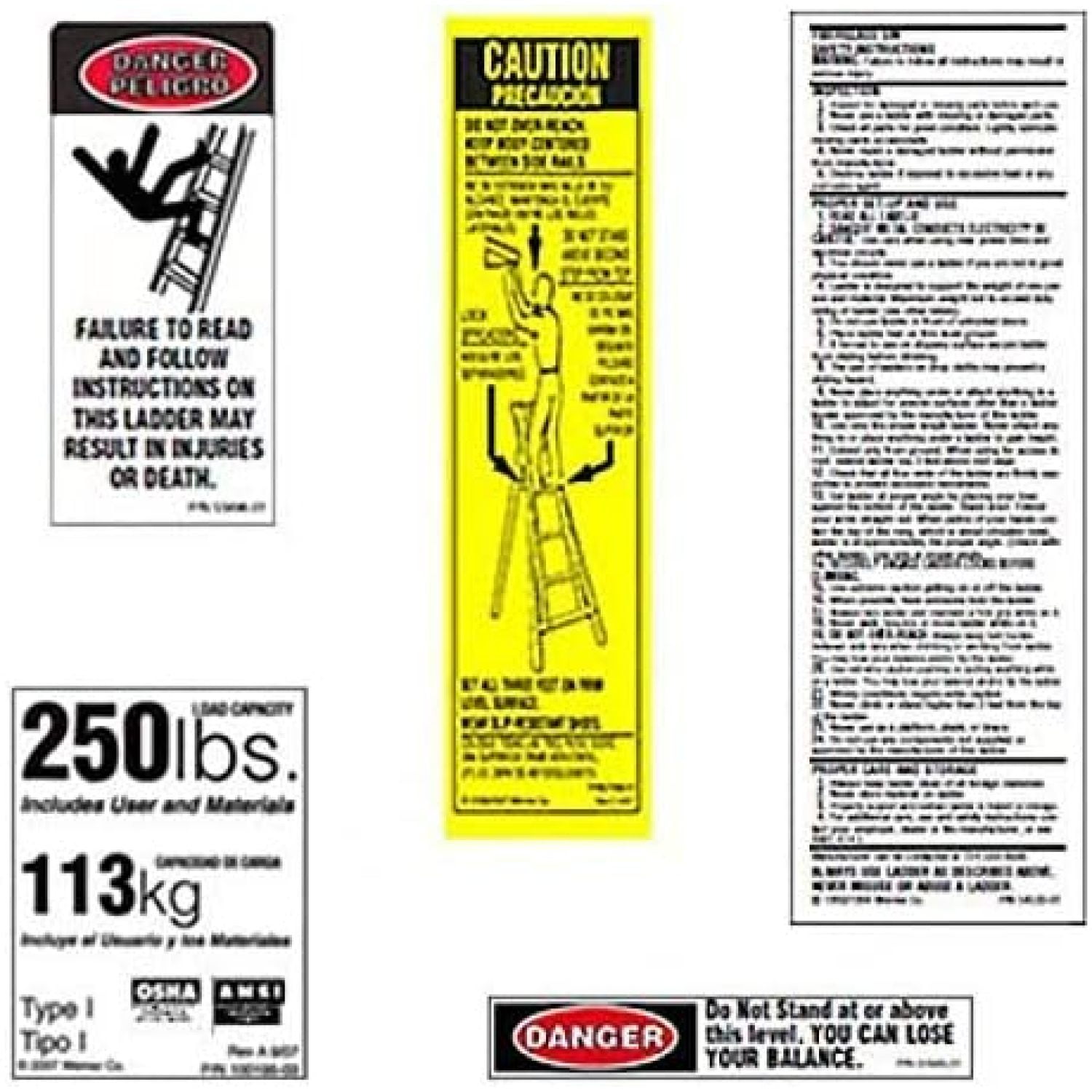 Werner 250 LB Fiberglass Step Ladder Label Kits (Pack of 6) - Walmart.com