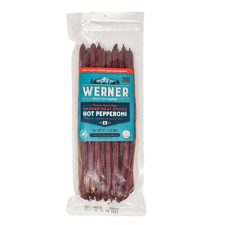 Werner Jerky Hot Pepperoni 12" Beef Sticks 20 count - Walmart.com