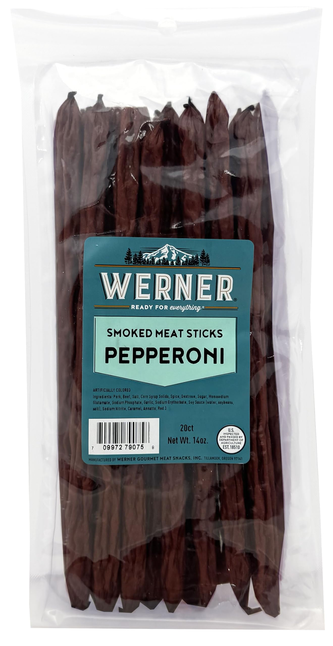 Werner Pepperoni Smoked Meat AKF18 Sticks - 20 Pork and Beef Sticks ...
