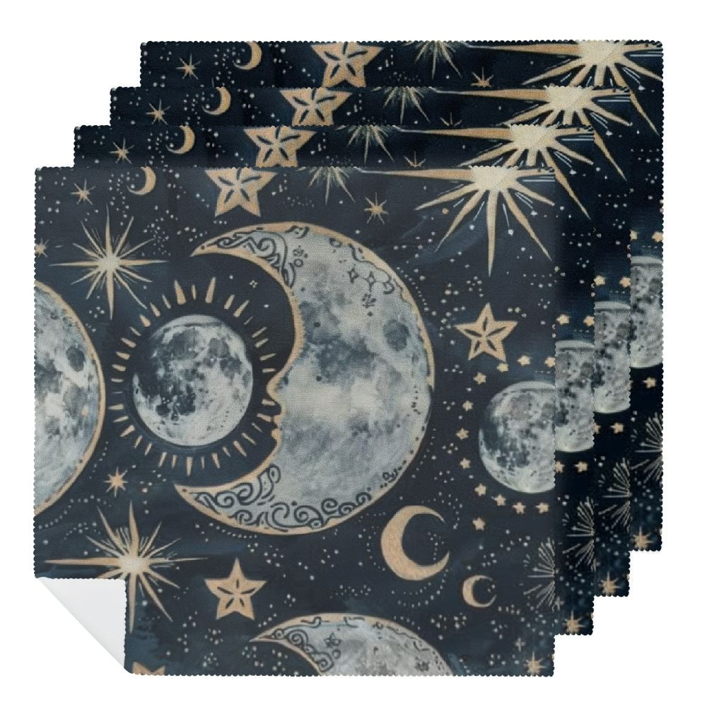 Werpe Stars Moon Faces Full Moon Polyester Napkins for Farmhouse Party ...