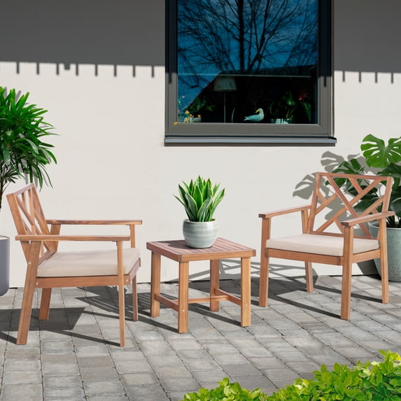 Werph 3 Piece Outdoor Patio Furniture Set, Wooden Conversation Patio ...