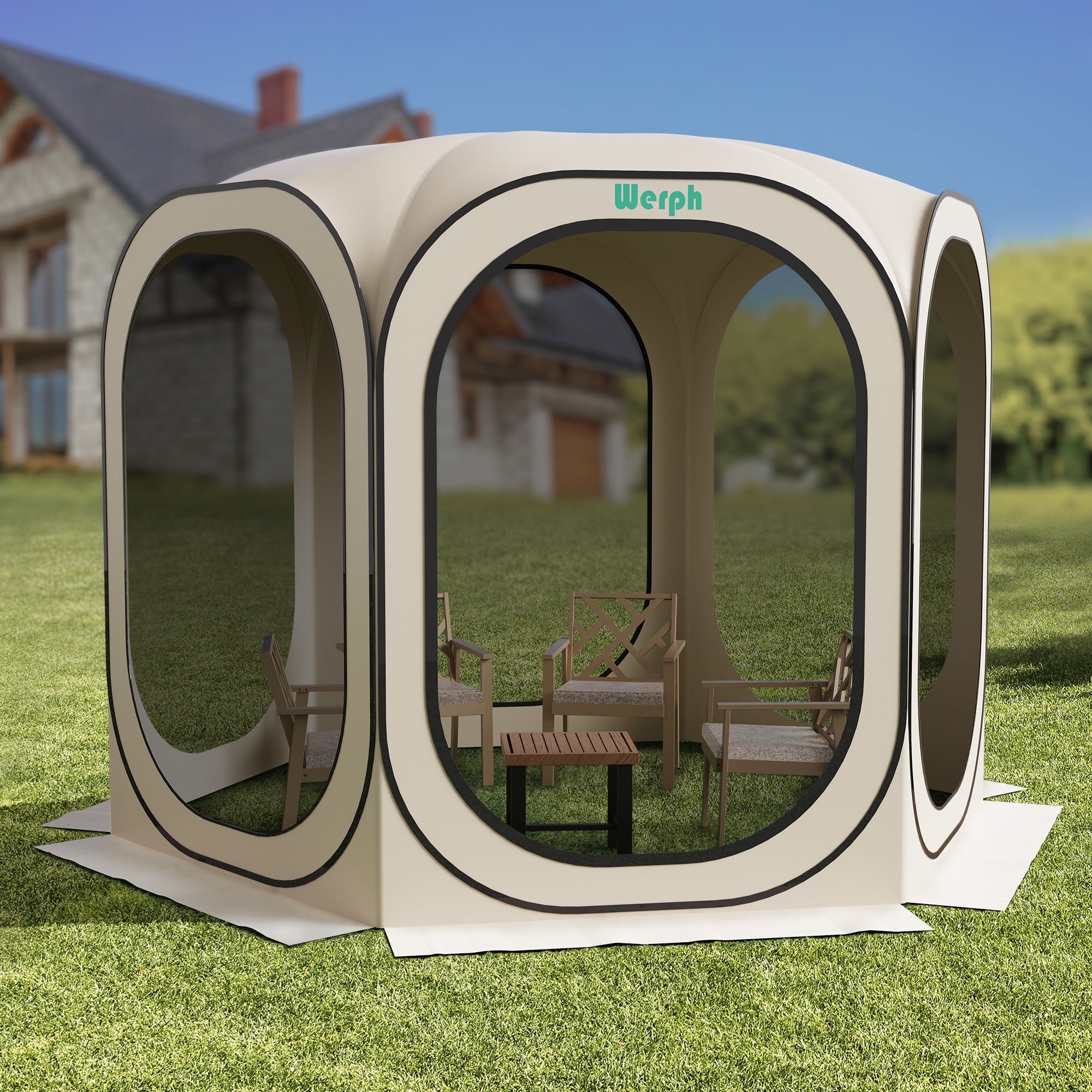 Werph 10x10 Pop Up Canopy, Portable Canopy Tent with Mesh Mosquito Net ...