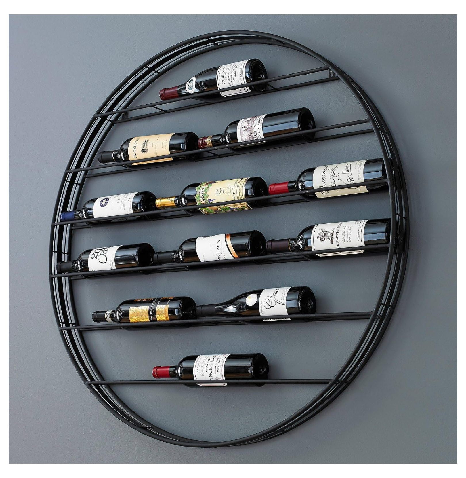 Werqueid 12-Bottle Label View Wine Rack - Wall Mounted Circular Display Shelf with 6 Racks for ...