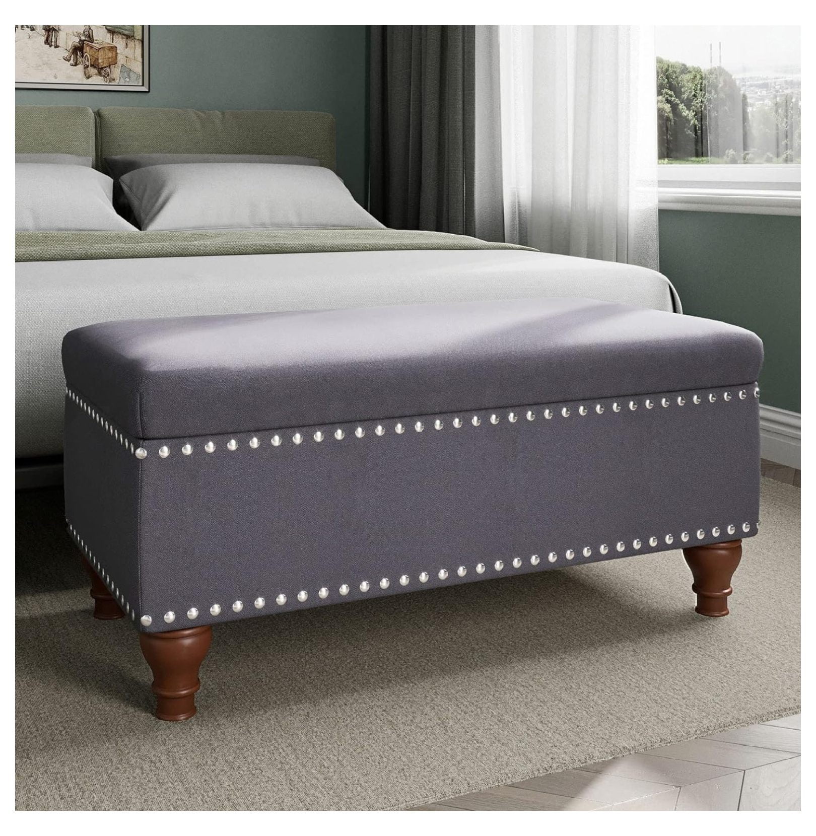 Werqueid 35 Inch Nailhead Trim Ottoman Storage Bench Upholstered Accent