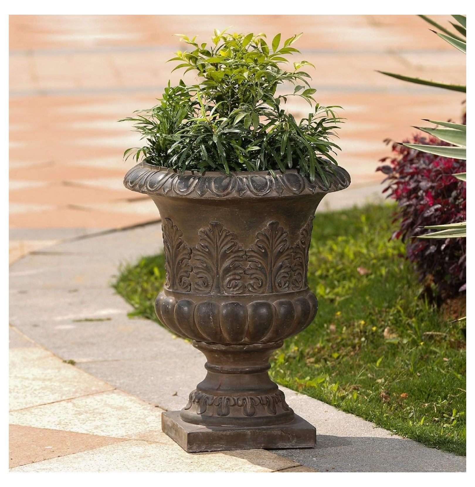 Werqueid Classic Rustic Urn Planter Brown Traditional Round Handmade ...