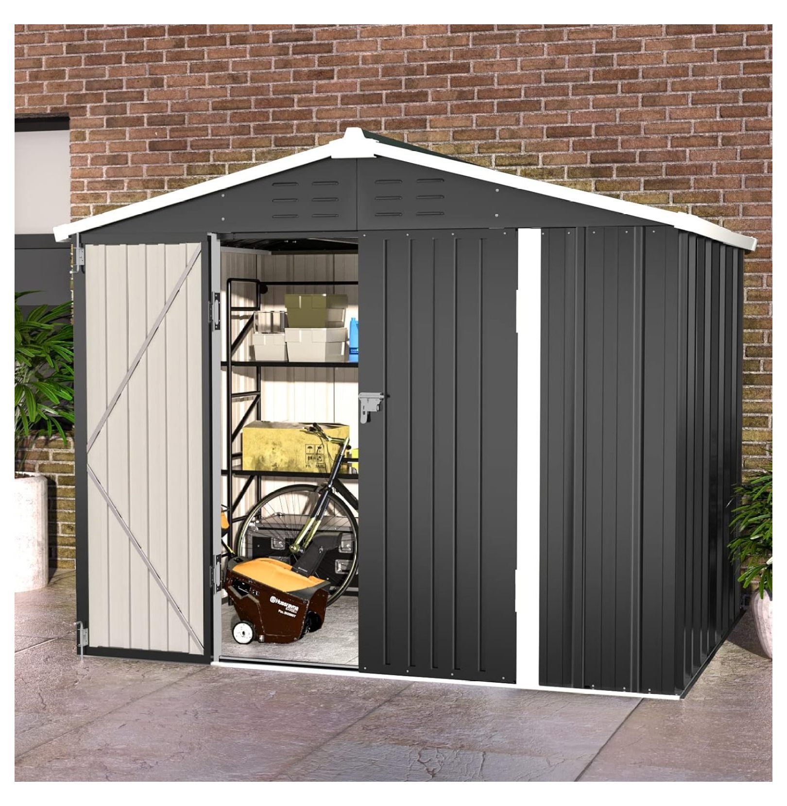 Werqueid Metal Outdoor Storage Shed 8FT x 6FT, Outside Lockable Garden ...