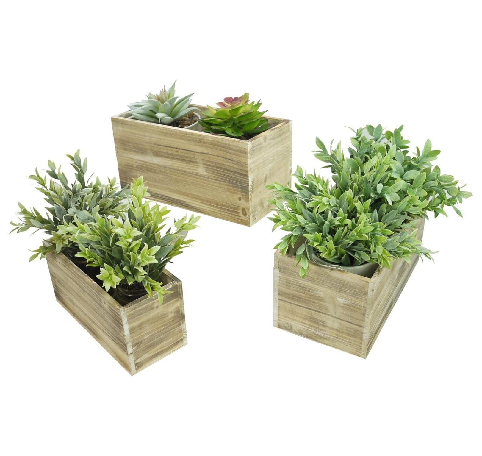 Werqueid Set of 3, Wood Rustic Rectangular Boxes Planter Holders ...