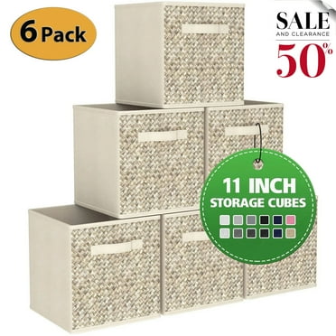 6 Pack Fabric Storage Cubes With Handle, Foldable 11 Inch Large Cube ...