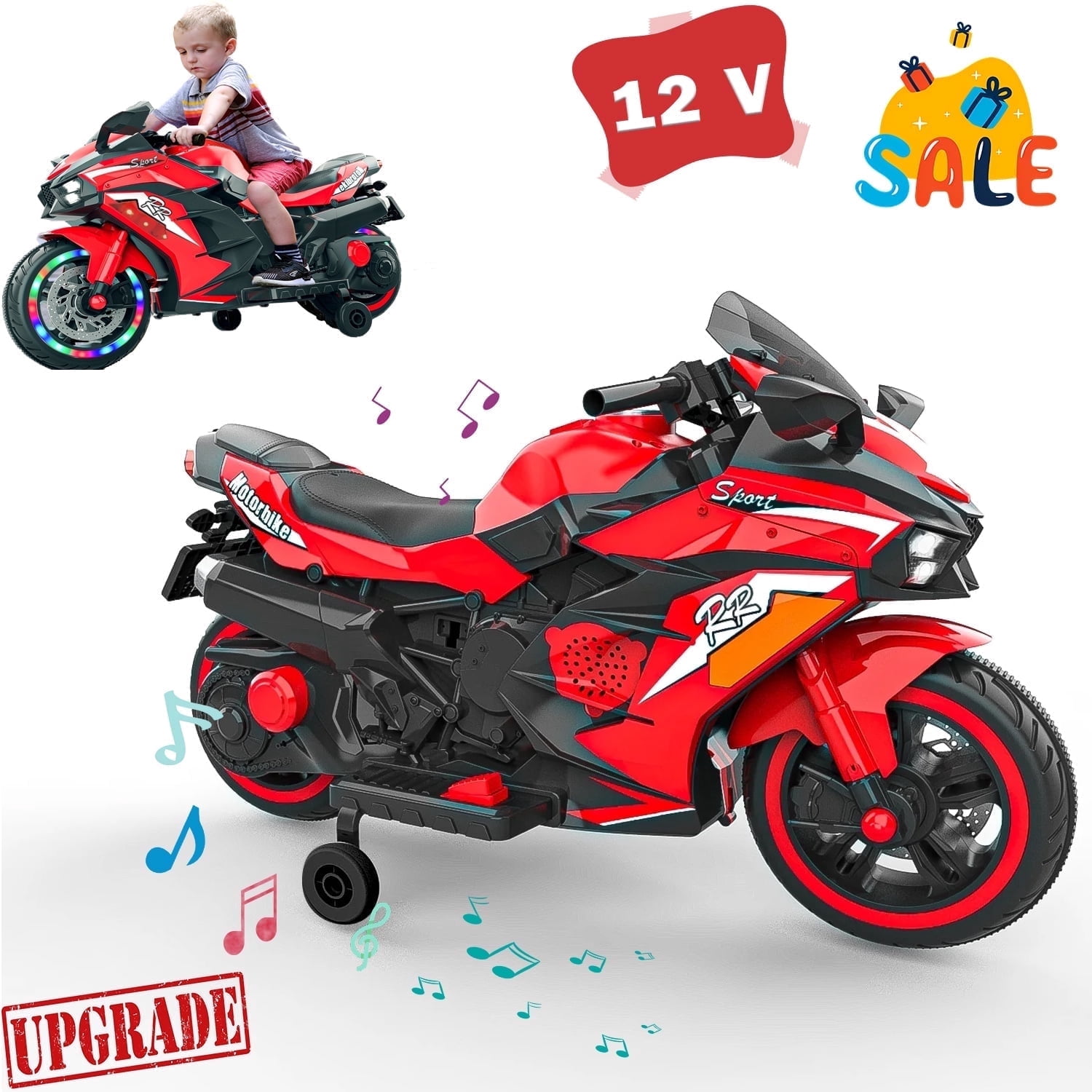 Werseon 12V Kids Electric Motorcycle, LED Lights, Ride On Toy, Red ...