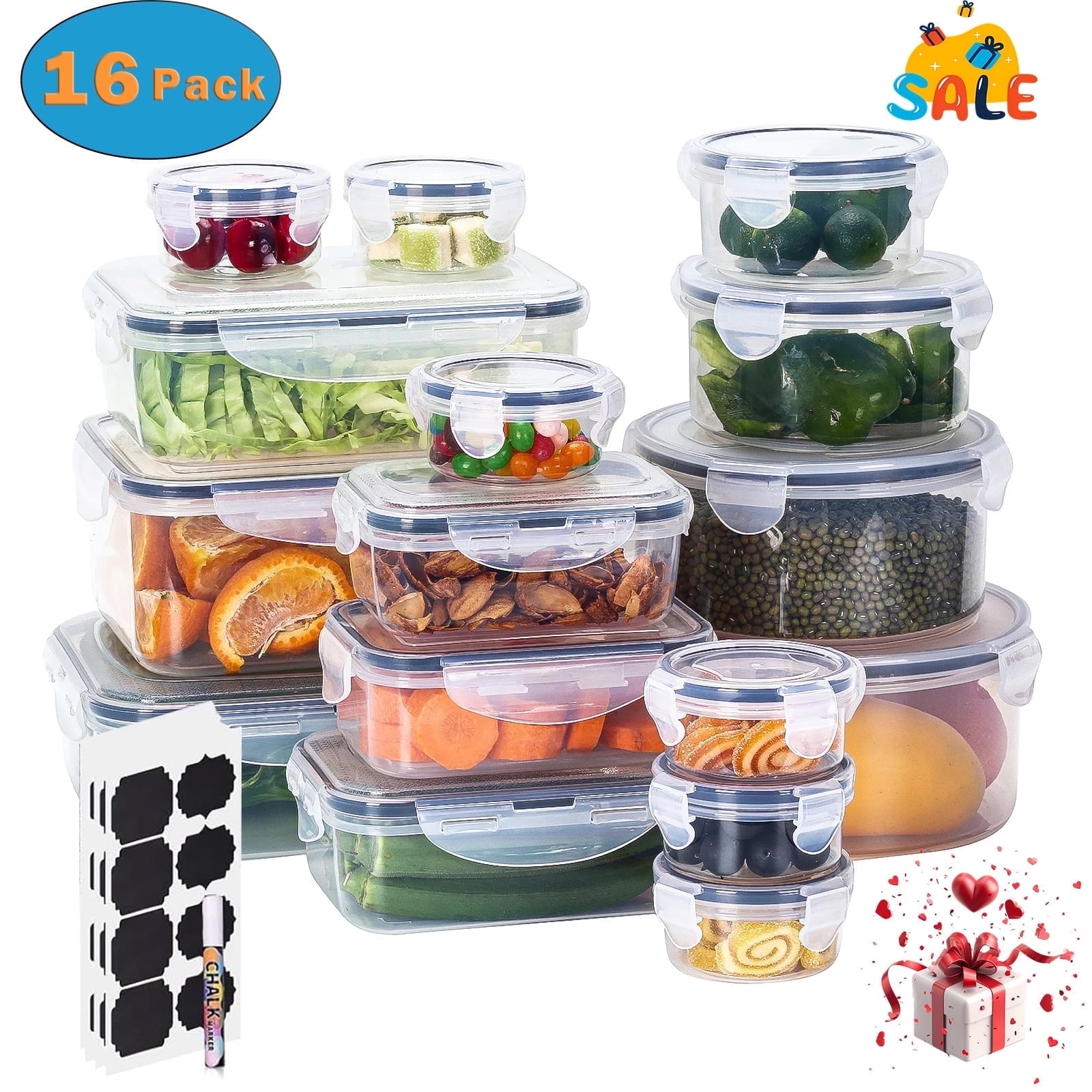 Werseon 16 Pack Airtight Ingredient Bins, Leak-proof Food Storage Set ...