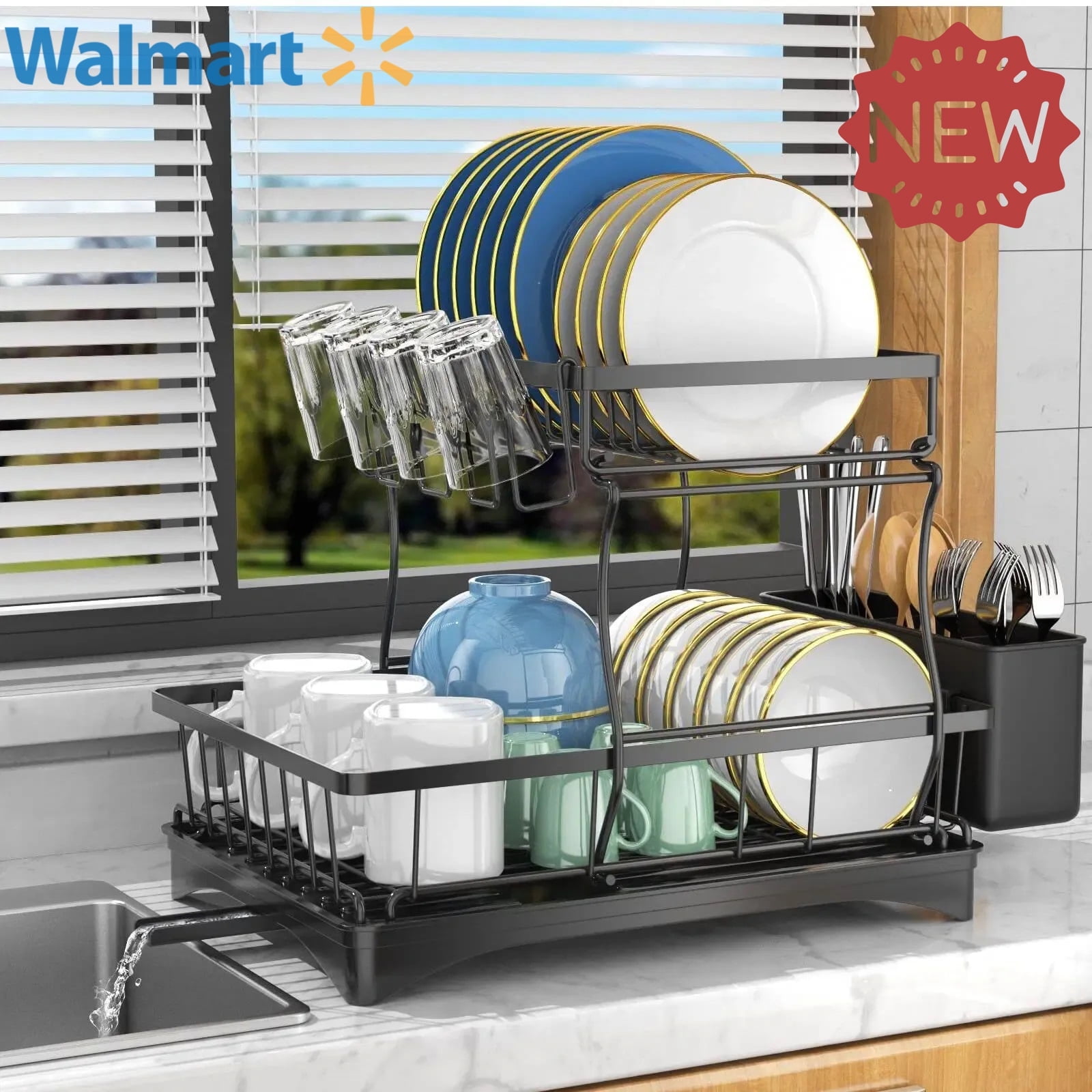 Werseon 2 Tier Dish Racks for Kitchen Counter, Stainless Steel Dish Drying Rack with Drainboard ...