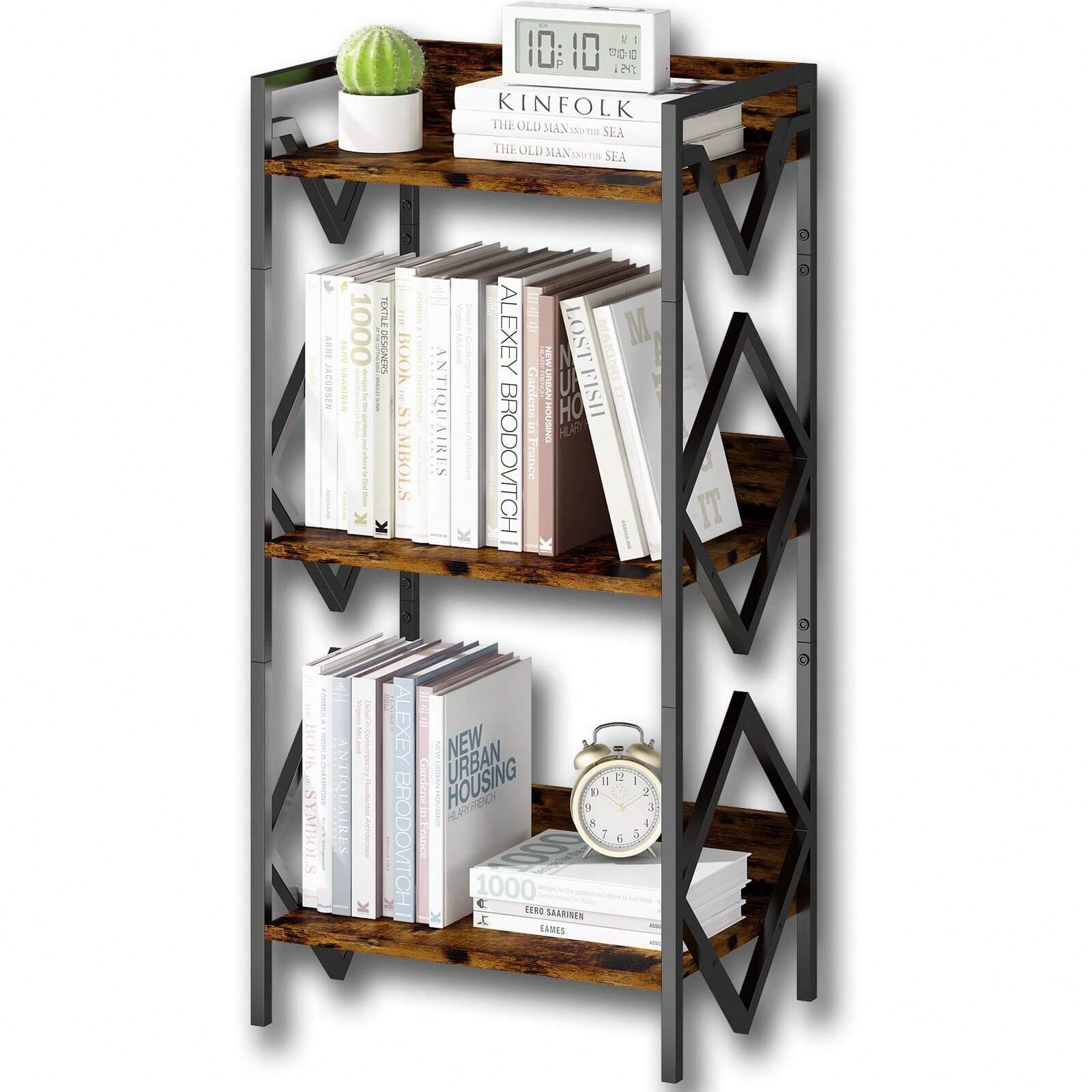Werseon 3 Tier Bookshelf, Industrial Small Bookcase Narrow Book Shelf ...