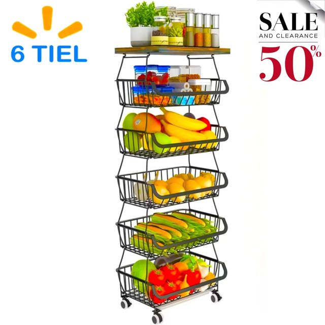 Werseon 6-Tier Metal Fruit Basket Rack, Stackable Storage Stand with ...