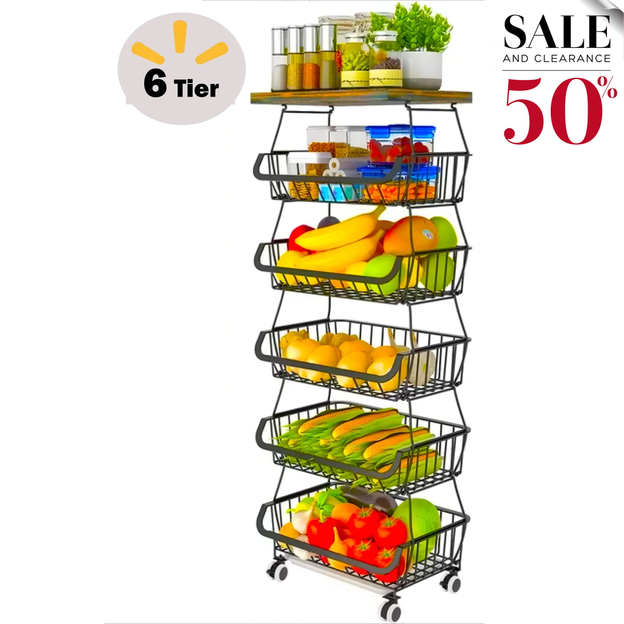 Werseon 6-Tier Metal Fruit Basket Rack, Stackable Storage Stand with ...