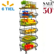 TEAFIRST 3-Tier Fruit Trolly Basket, Storage Rack with Wheels, for ...