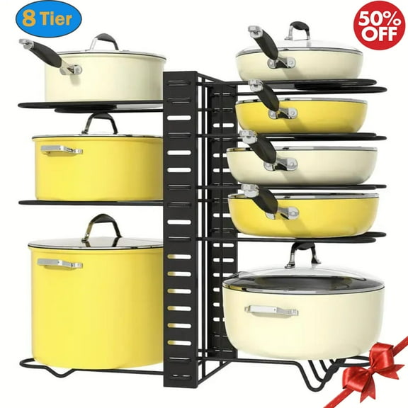 3 Tier No Drilling Pot Lid Organizer Rack, Wall-Mounted Pot Lid Holder ...