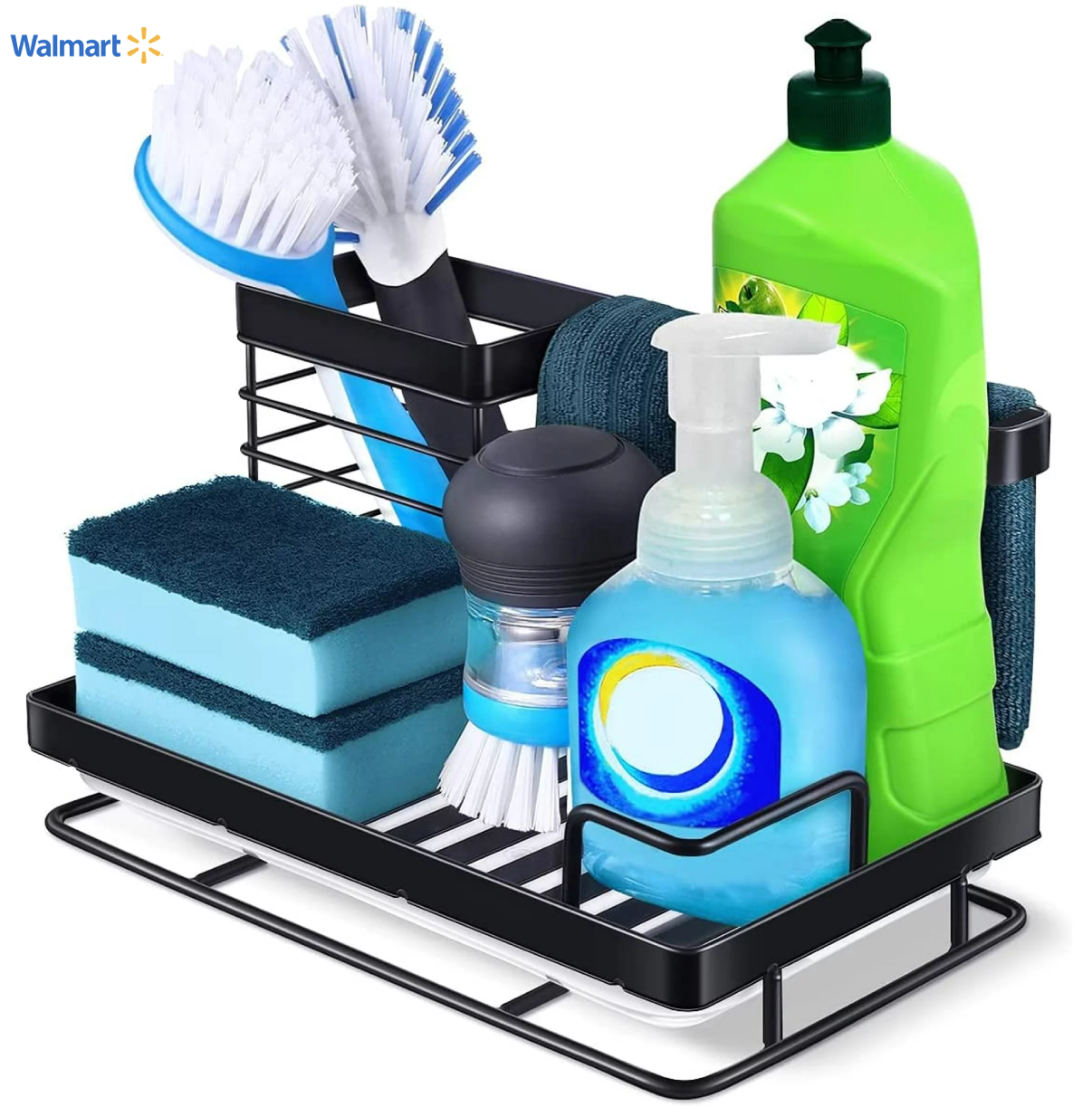 Ikohbadg Sponge Holder Kitchen Sink Caddy Organizer With Dish Brush