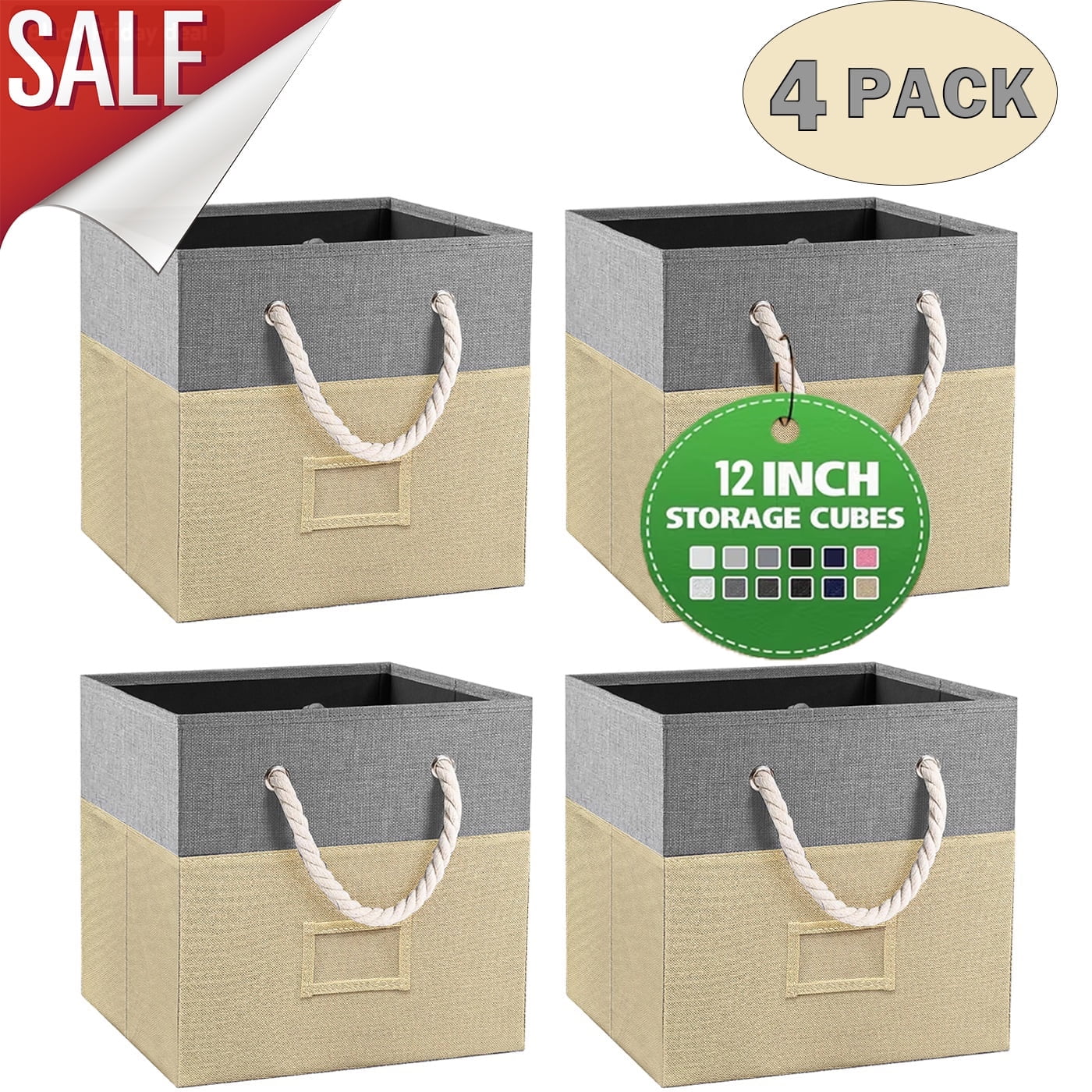 Werseon Storage Cube Bins Set of 4, 12 x 12 inch Fabric Storage Cubes ...