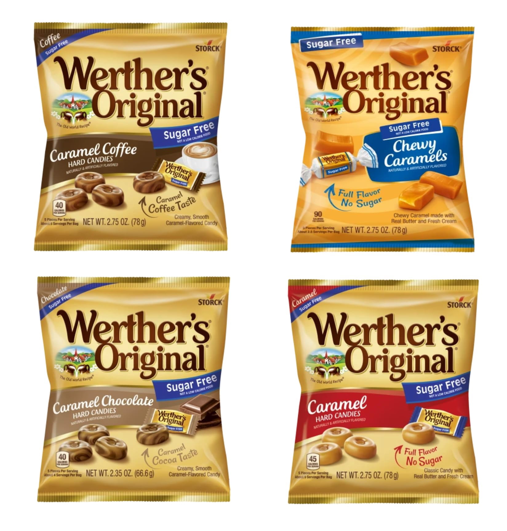 Werther's Original Sugar Free BCF26 Variety Pack of 4 - One Bag of Each ...
