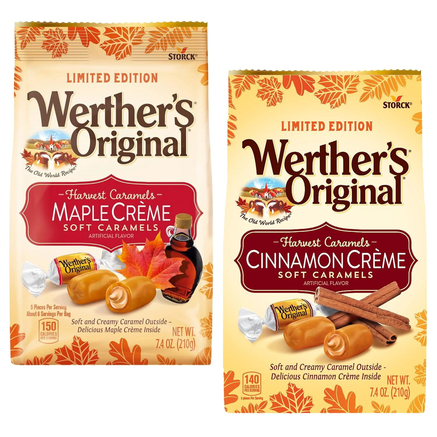Werthers Original Limited Edition ESF27 Cinnamon Crème & Maple Crème Soft Caramels, 7.4 Ounce ...