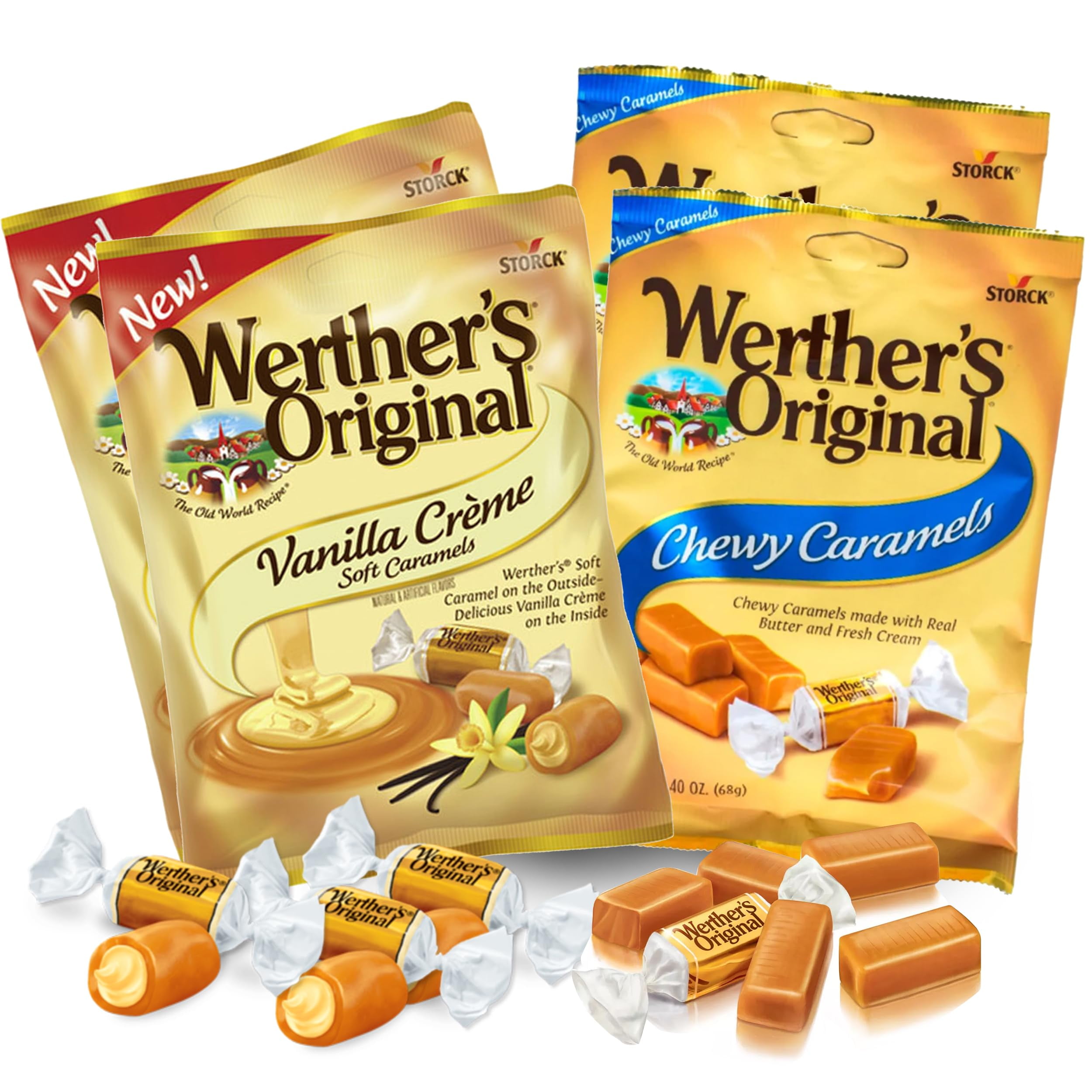 Werthers Original Vanilla Creme Soft Caramels and Chewy Caramel, Pack ...