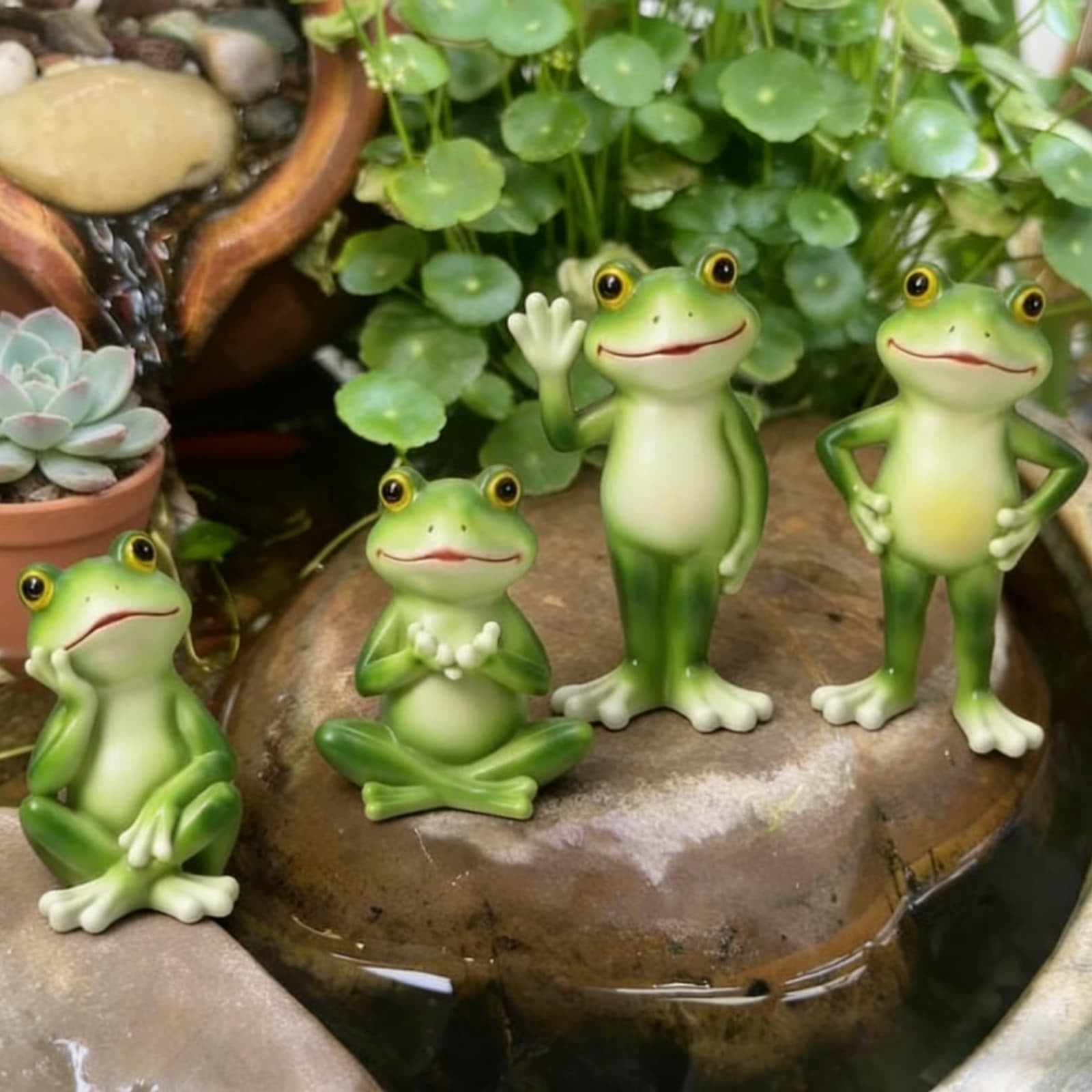 Werulen 4Pcs Resin Frog Garden Statues, Cute Yoga Frog Figurines for ...