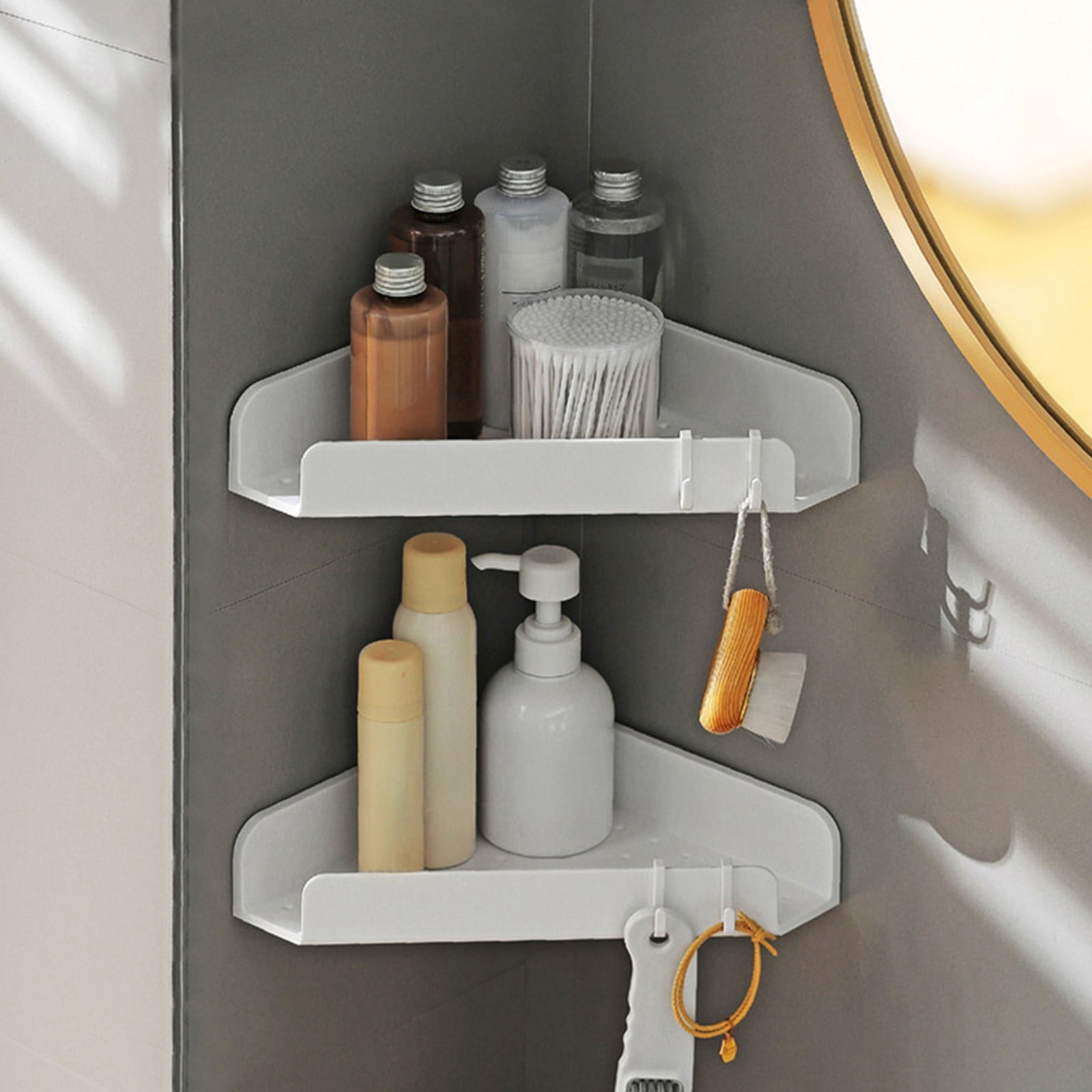 Werulen Clearance Under $5 Bathroom Shelf with 2 Hooks, No Punching ...