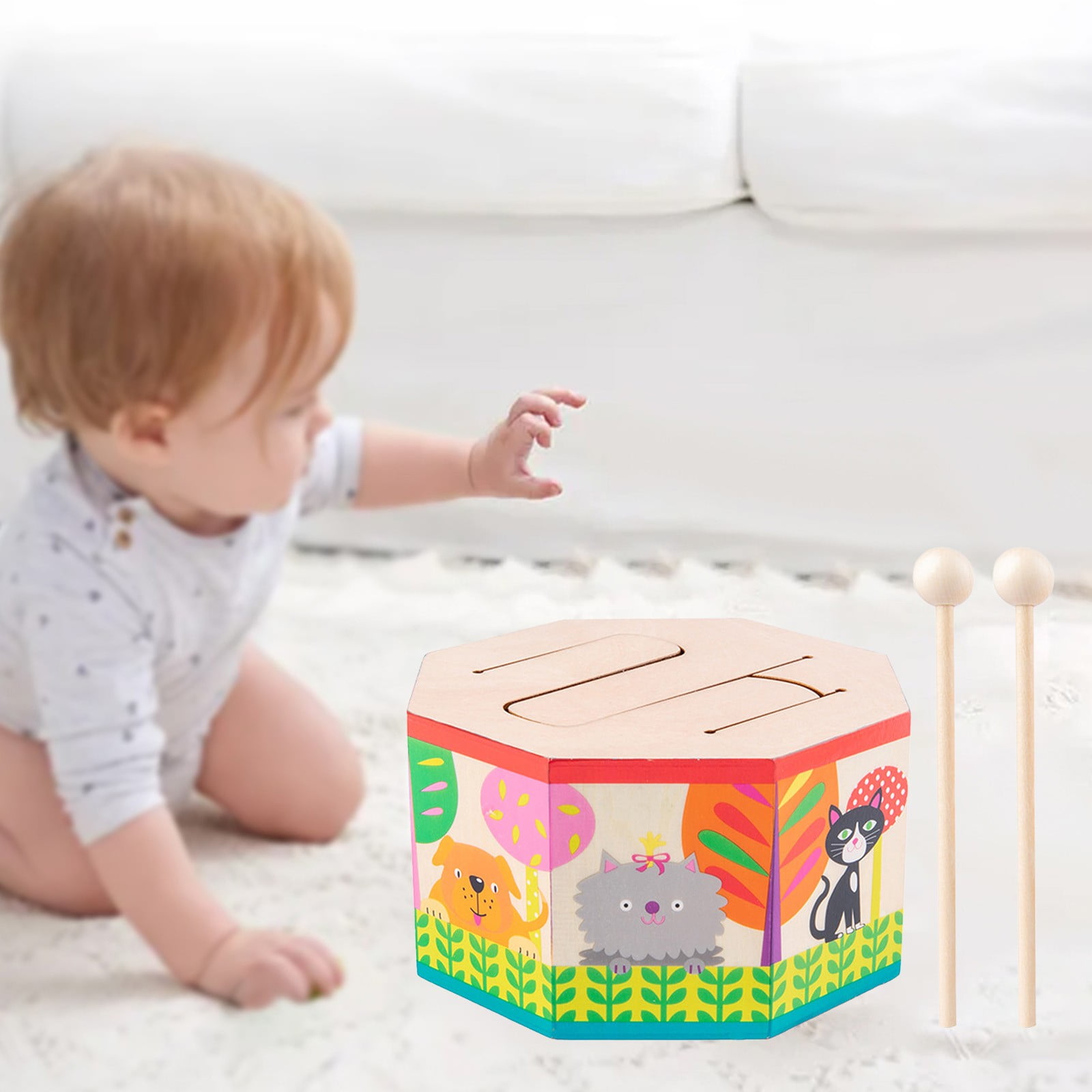 Werulen Clearance Toys Under $ 5 ! Wooden Hand Drum Toy with 2 ...