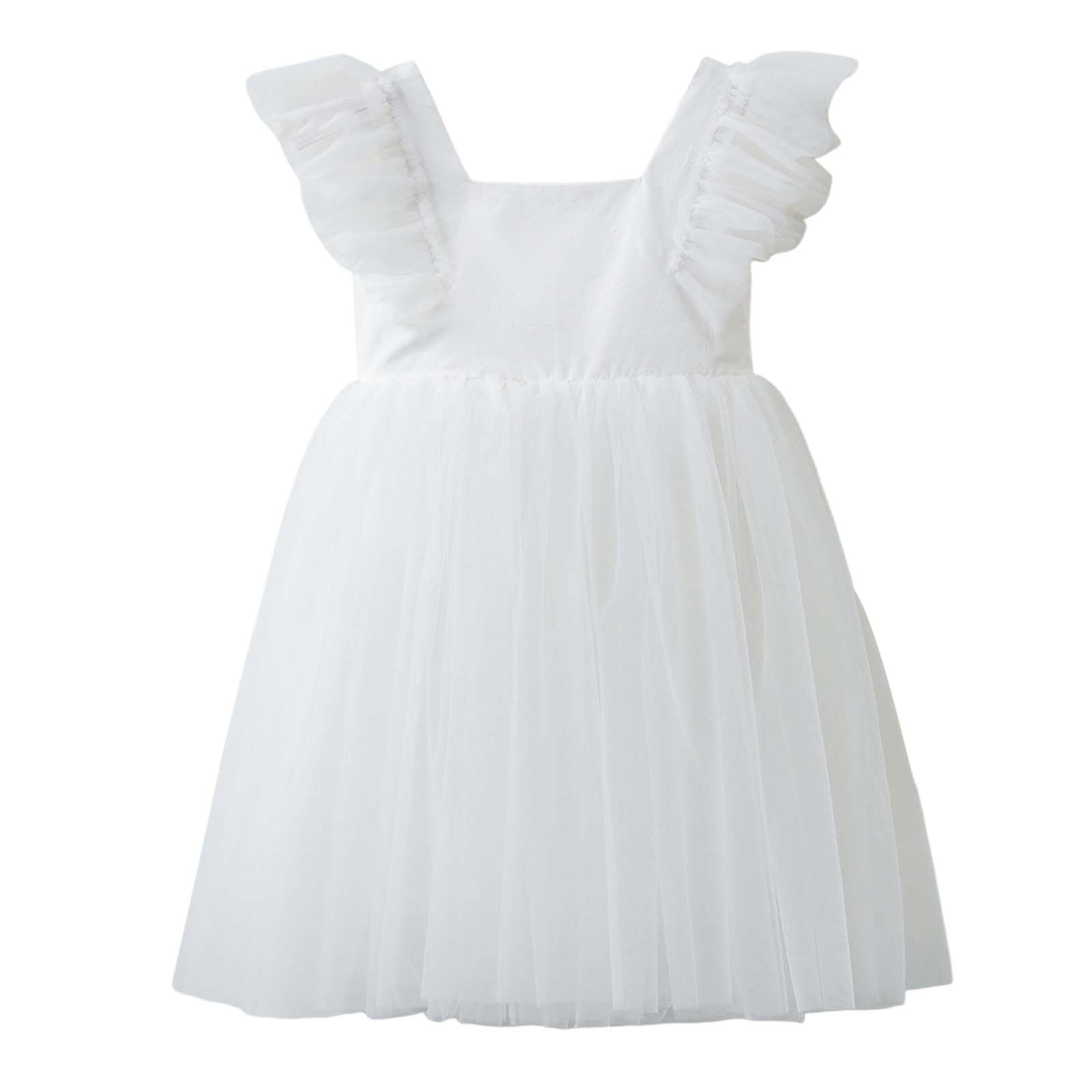 Weryoung Girls Dress Ruffle Short Sleeve Square Neck Backless Tutu ...
