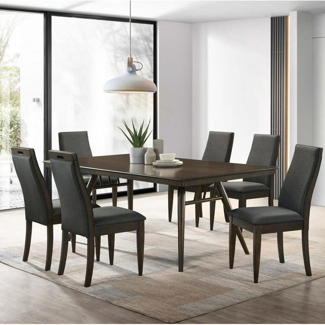 Wes 7-piece Rectangular Dining Set Grey and Dark Walnut - Walmart.com