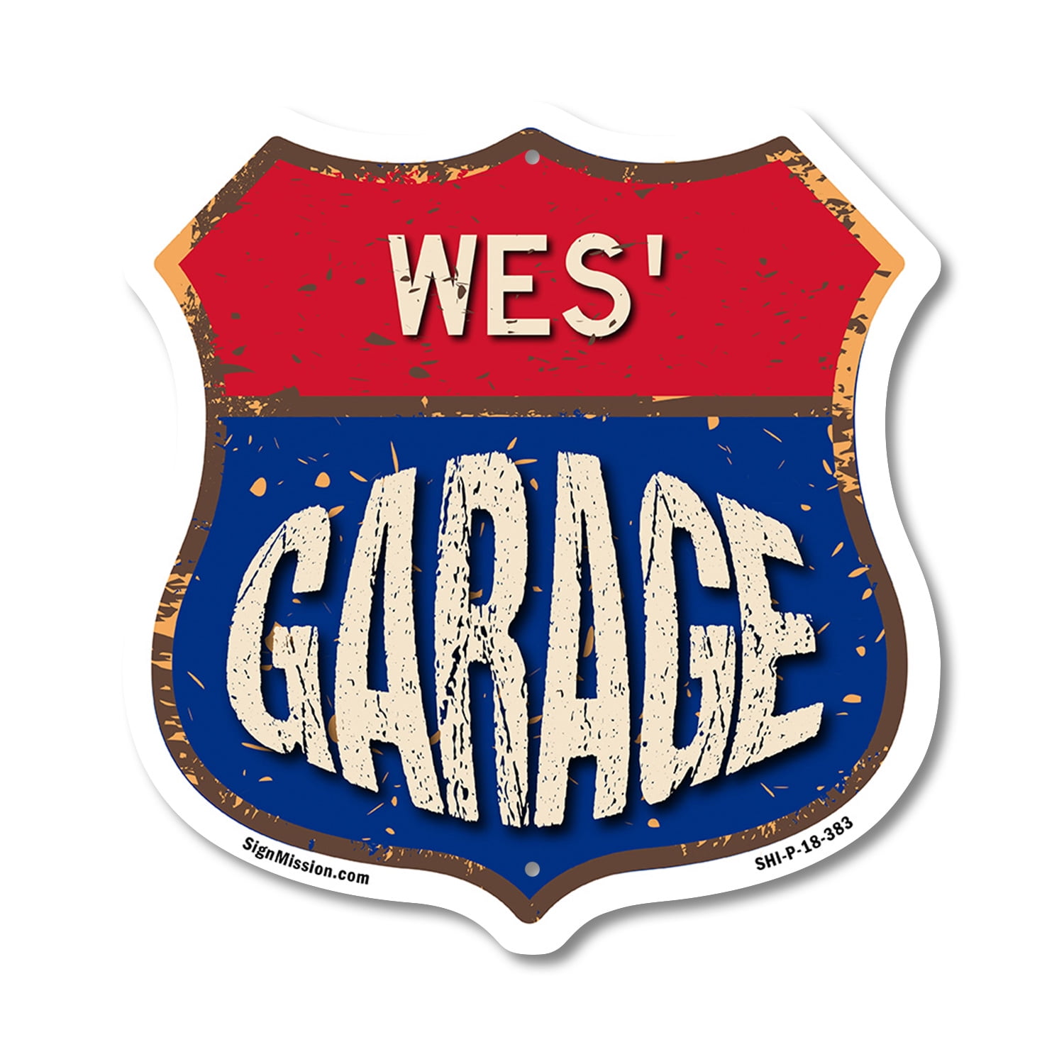 Wes's Garage 18 inch X 18 inch Shield Shaped Commercial Grade Plastic ...