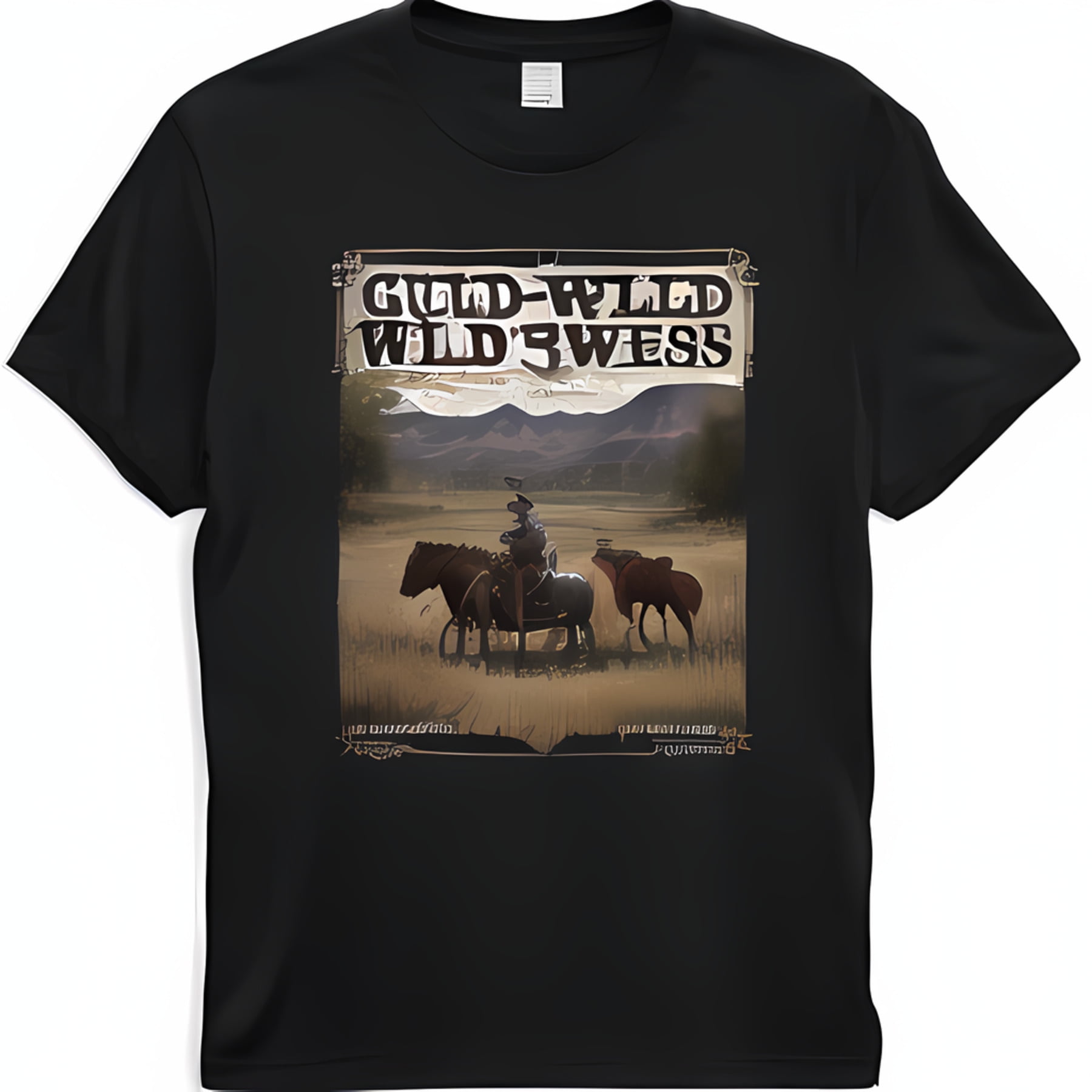 WesTeern Theme Black T-Shirt: 'GAcross the Wild West' Design with ...