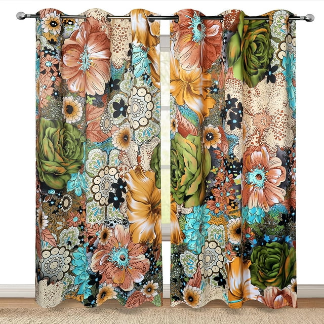 Wesan Boho Flower Floral Blackout Curtains Colorful Flowers Decor for ...