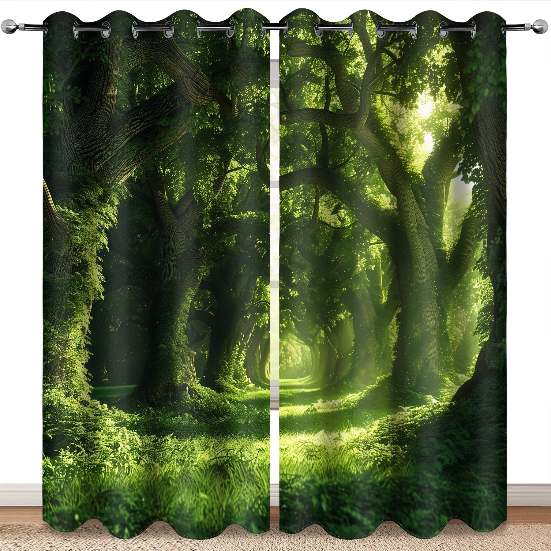Wesan Forest Blackout Grommet Curtains Tree Pattern 84" x 63", 2 Panels ...