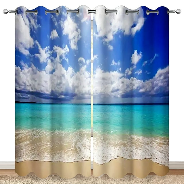Wesan Ocean Beach Blackout Curtains, 104"x84", 80% Darkening, Grommet ...