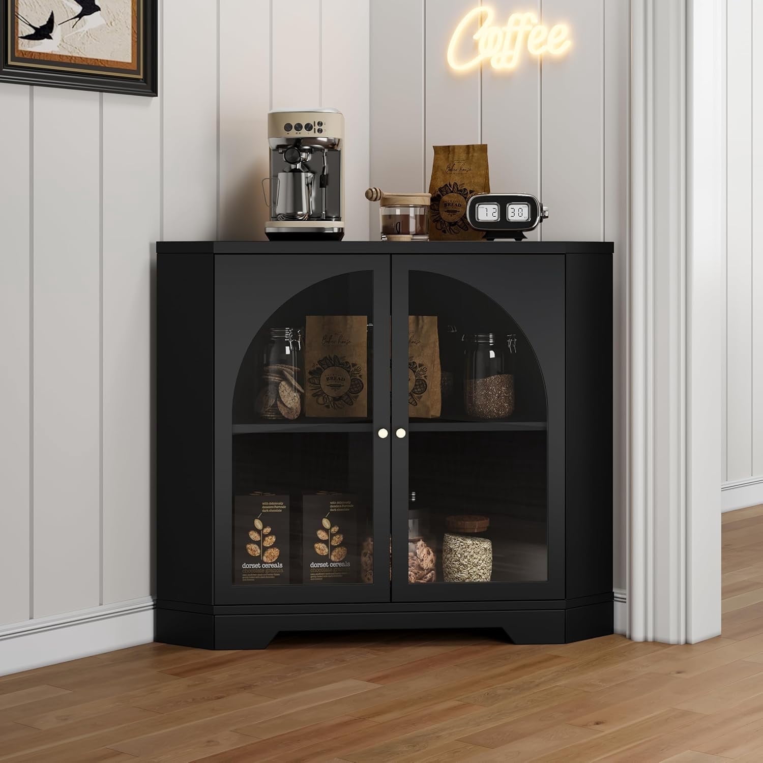 Weselon Modern Small Corner Sideboard Cabinet with 2 Glass Doors and 2 ...