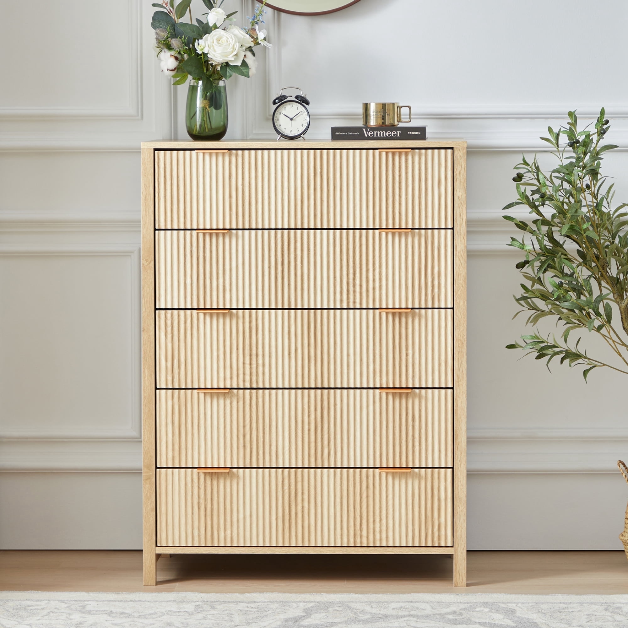 Weselon 5 Drawer Dresser with Waveform Fluted Panel, Mid-Century Modern ...