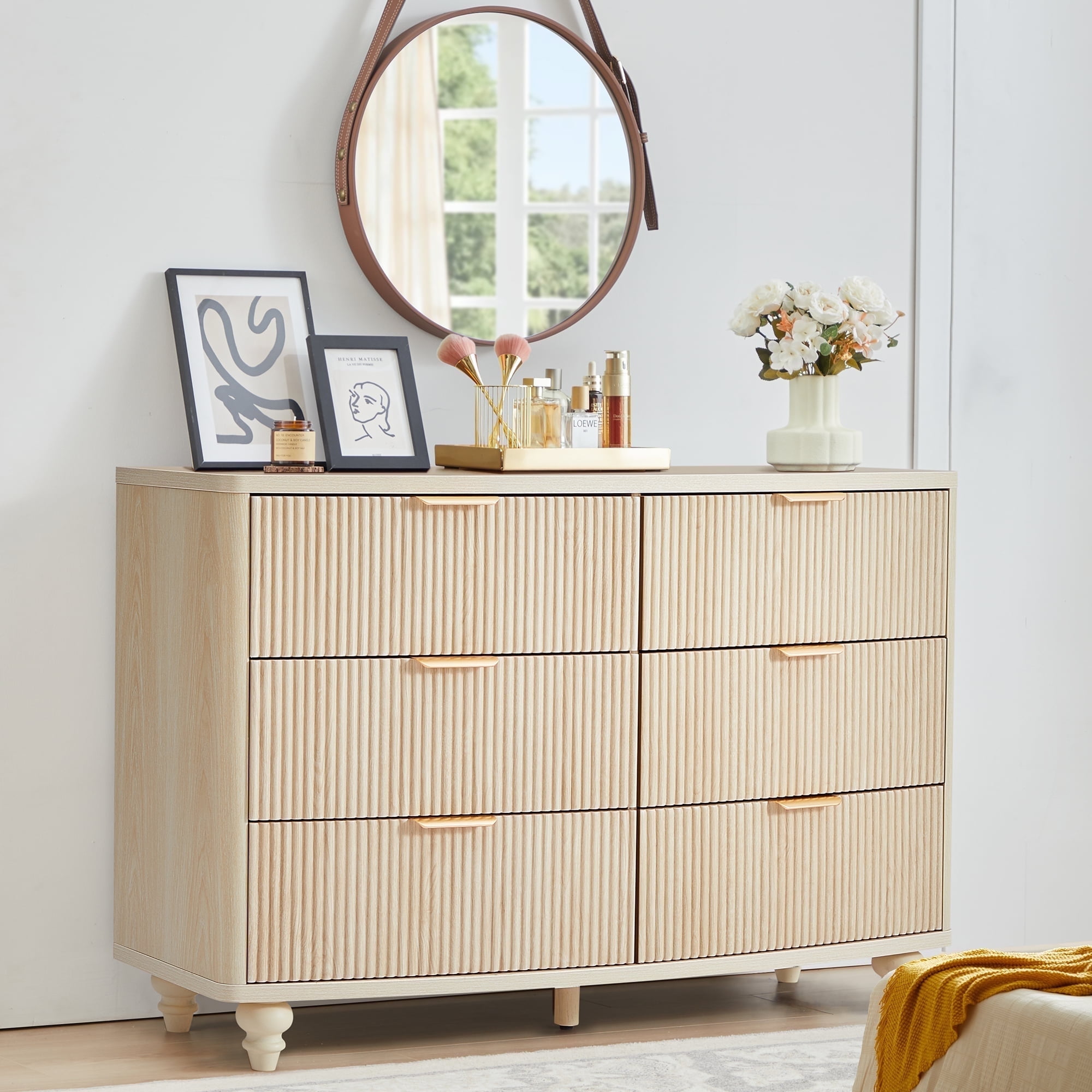 Weselon 6 Drawer Dresser, Wood Chest of Drawers, Modern Fluted Wide ...