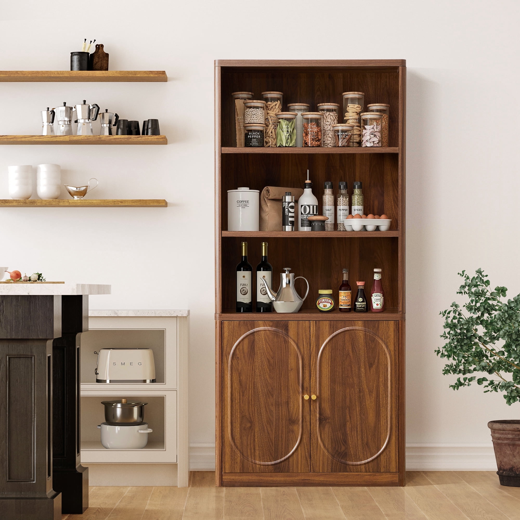 Weselon 70" Tall 5 Shelf Bookcase with Door and Shelves, Freestanding ...