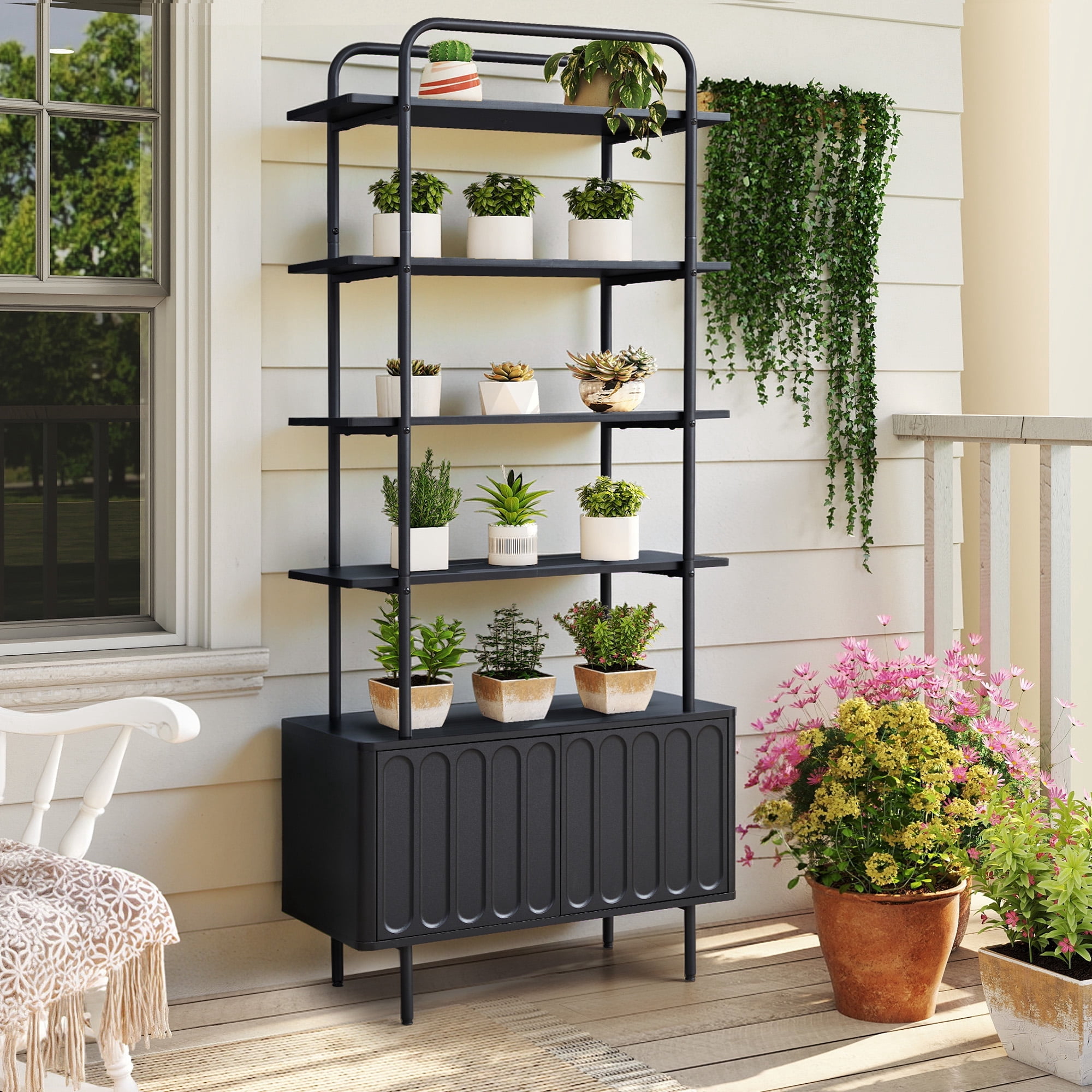 Weselon 71" Arched Bookshelf withHidden Storage Cabinet with Doors ...