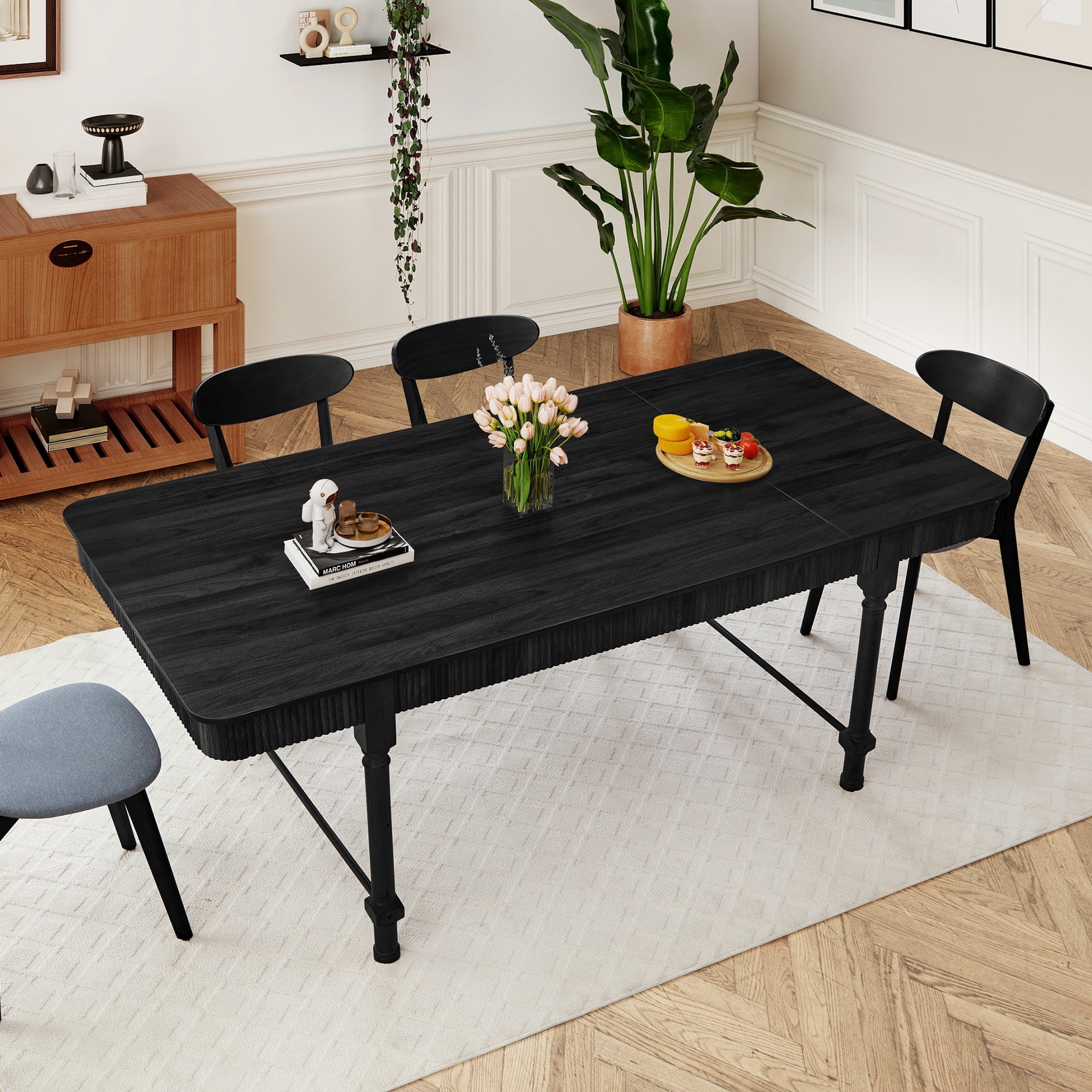 Weselon 78.74" Square Dining Table with 4 Drawers, Wood Fluted Dining ...